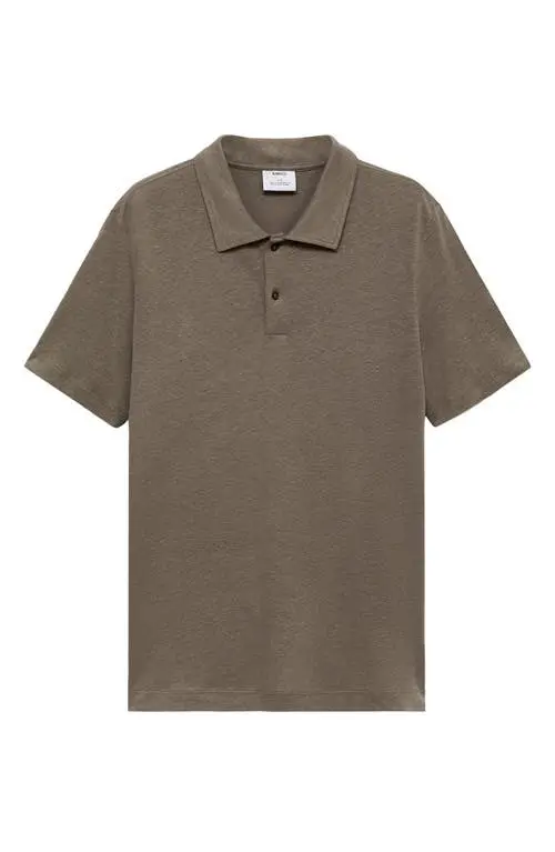 Mango Slim Fit Linen Blend Jersey Polo - Chocolate