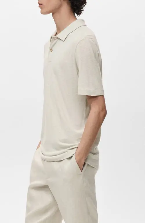 Mango Slim Fit Linen Blend Jersey Polo - Ice Grey