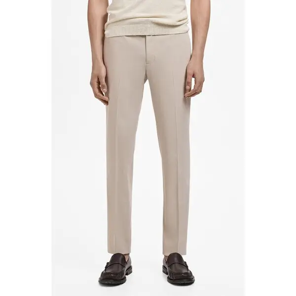 Mango Slim Fit Flat Front Trousers - Beige