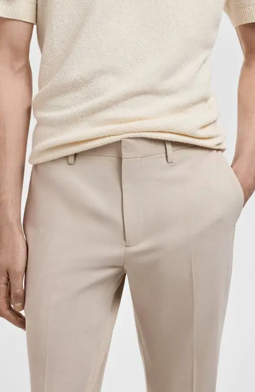 Mango Slim Fit Flat Front Trousers - Beige