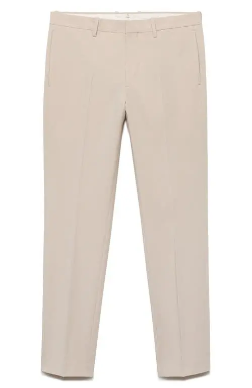 Mango Slim Fit Flat Front Trousers - Beige