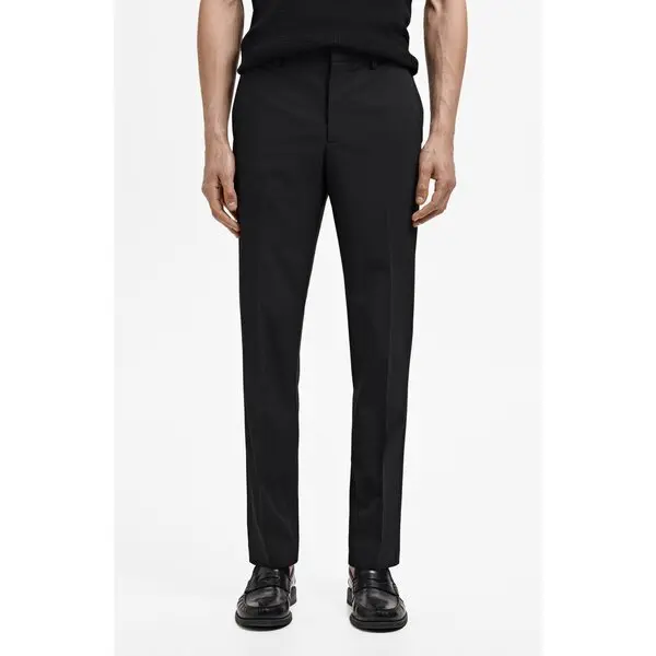 Mango Slim Fit Flat Front Trousers - Black