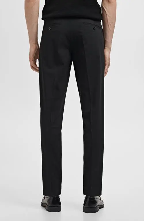 Mango Slim Fit Flat Front Trousers - Black