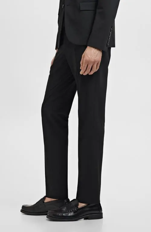 Mango Slim Fit Flat Front Trousers - Black