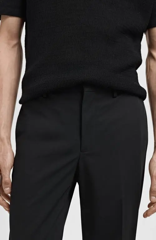 Mango Slim Fit Flat Front Trousers - Black