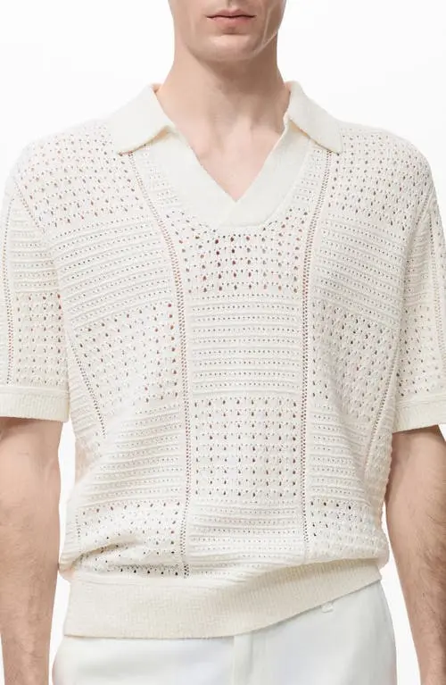 Mango Openwork Johnny Collar Polo - Off White