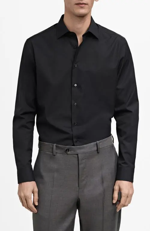 Mango Slim Fit Cotton Poplin Button-up Shirt - Black