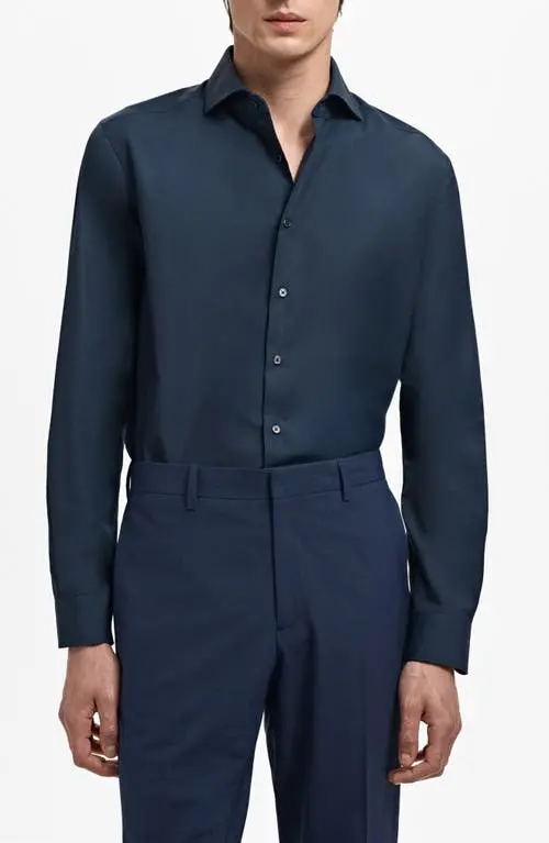 Mango Slim Fit Cotton Poplin Button-up Shirt - Dark Navy