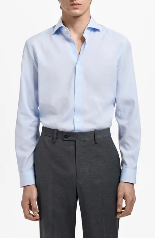 Mango Slim Fit Cotton Poplin Button-up Shirt - Sky Blue