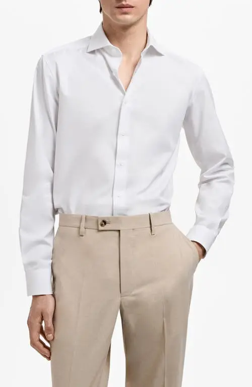 Mango Slim Fit Cotton Poplin Button-up Shirt - White