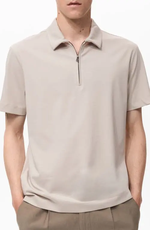 Mango Zip Cotton Blend Polo - Sand