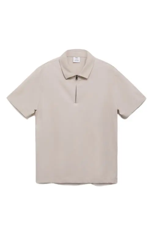 Mango Zip Cotton Blend Polo - Sand