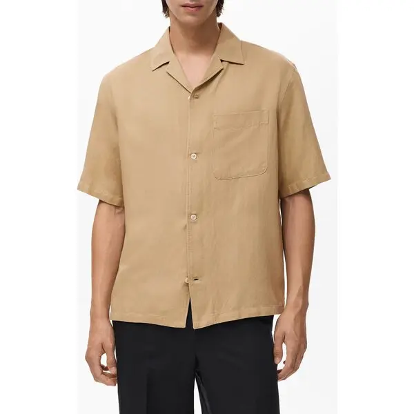 Mango Regular Fit Camp Shirt - Beige