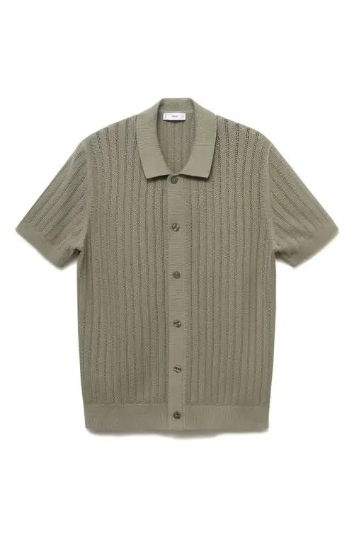 Mango Textured Short Sleeve Knit Button-up Shirt