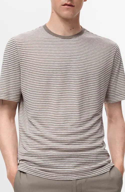 Mango Slim Fit Stripe Linen Blend T-shirt - Off White