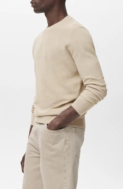 Mango Crewneck Piqué Sweater - Beige