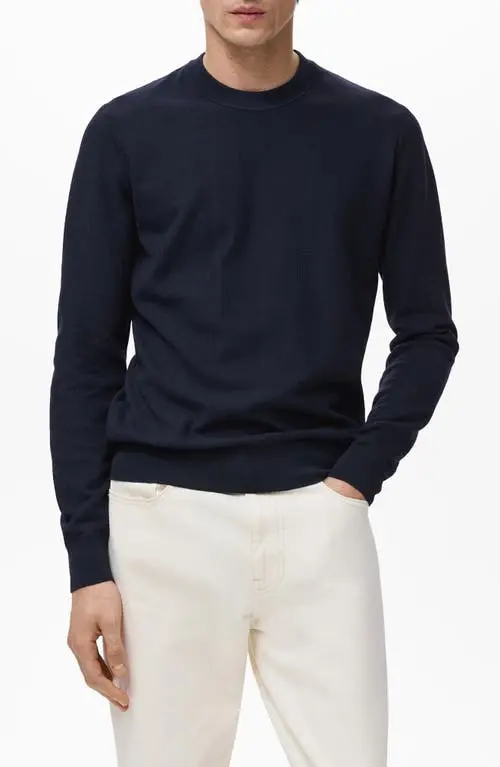 Mango Crewneck Piqué Sweater - Navy