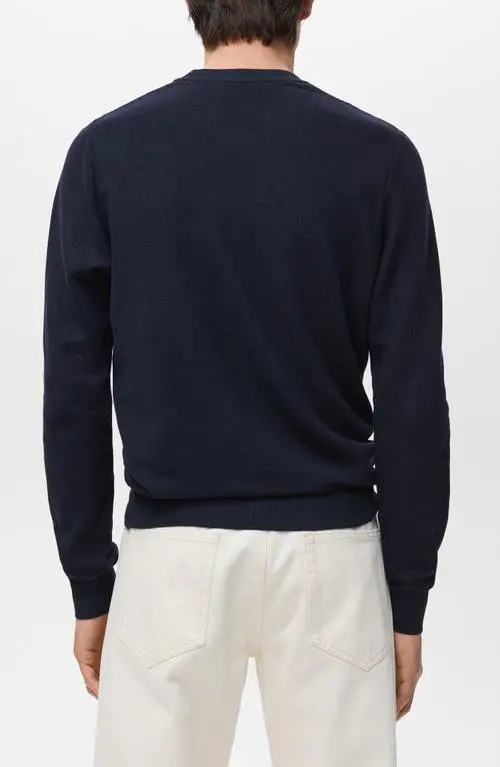 Mango Crewneck Piqué Sweater - Navy
