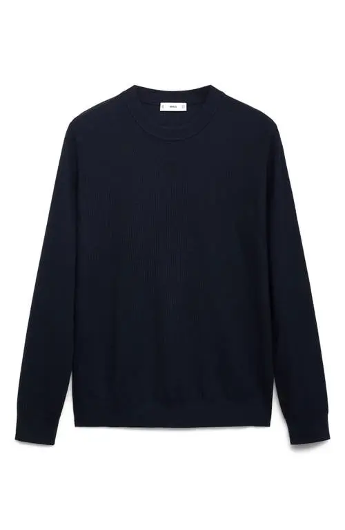 Mango Crewneck Piqué Sweater - Navy