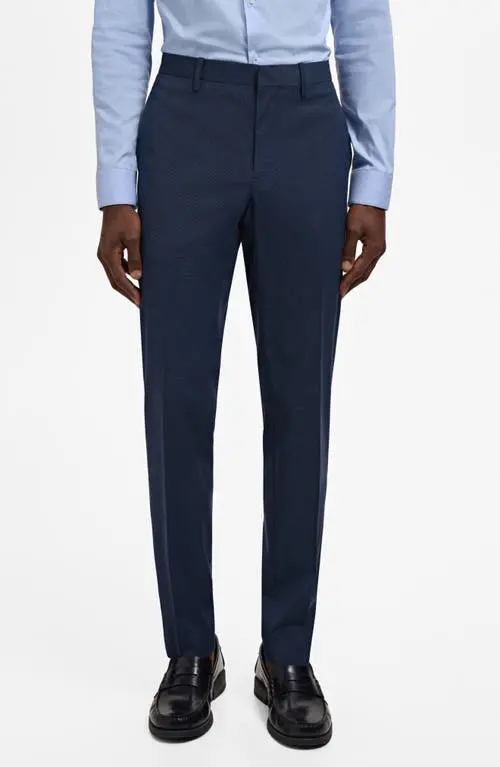 Mango Slim Fit Flat Front Tapered Trousers - Ink Blue