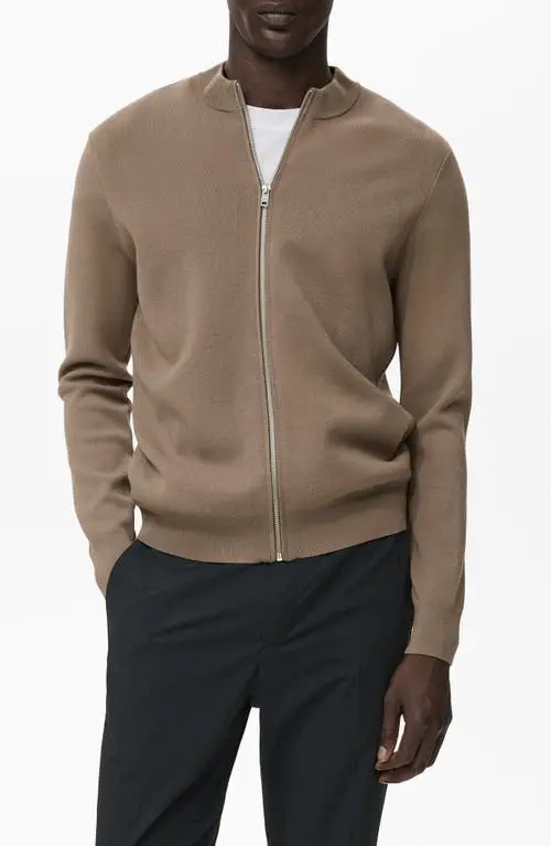 Mango Crewneck Zip Cardigan - Medium Brown
