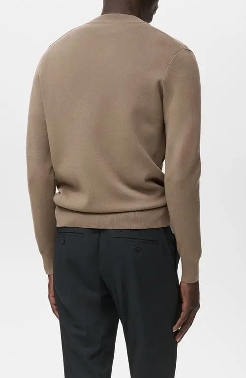 Mango Crewneck Zip Cardigan - Medium Brown