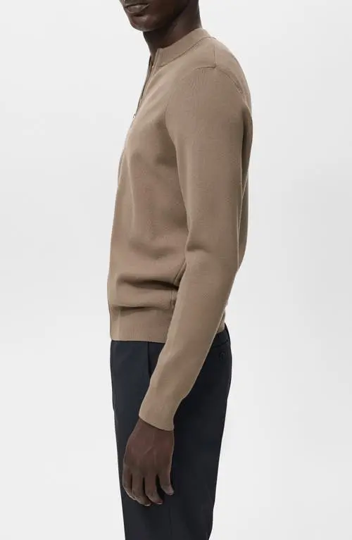 Mango Crewneck Zip Cardigan - Medium Brown