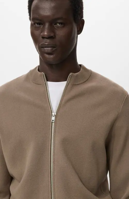 Mango Crewneck Zip Cardigan - Medium Brown