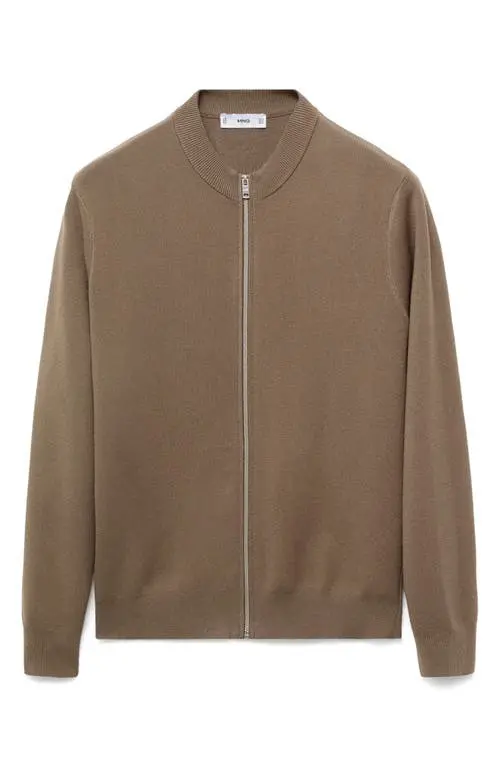 Mango Crewneck Zip Cardigan - Medium Brown