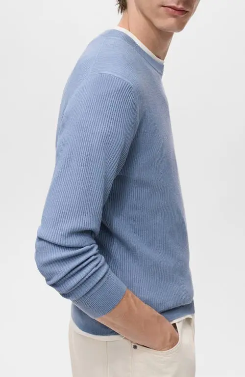 Mango Regular Fit Crewneck Ribbed Sweater - China Blue