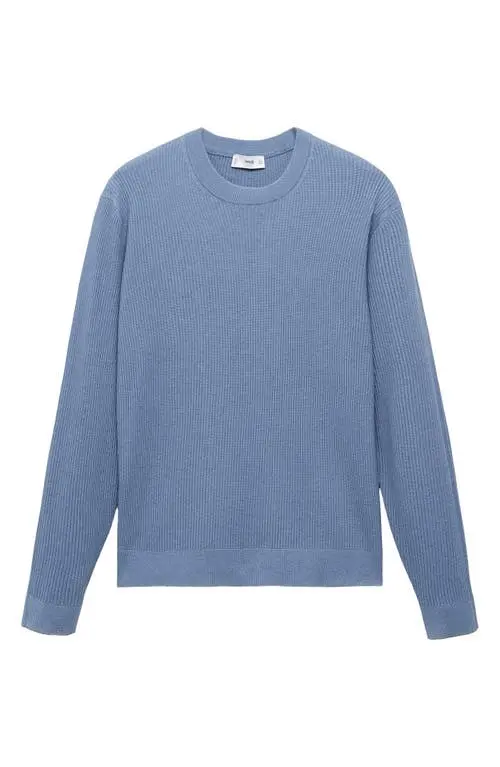 Mango Regular Fit Crewneck Ribbed Sweater - China Blue
