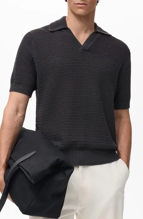 Mango Cotton Blend Polo Sweater - Charcoal