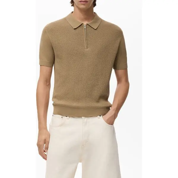 Mango Openwork Zip Polo - Beige