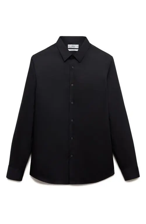 Mango Slim Fit Cotton Button-up Shirt - Black