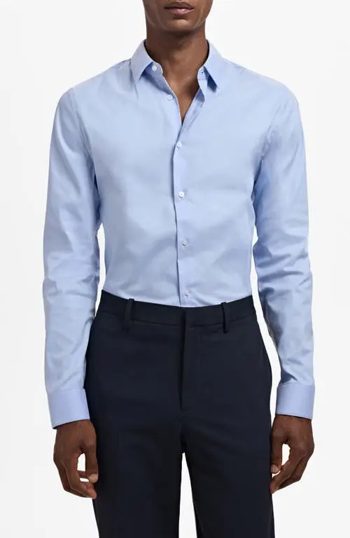 Mango Slim Fit Cotton Button-up Shirt - Sky Blue
