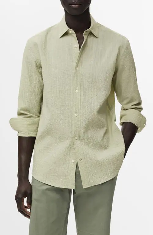 Mango Regular Fit Textured Stripe Button-up Shirt - Pastel Green