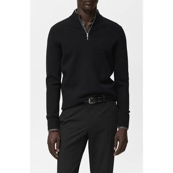 Mango Quarter Zip Sweater - Black