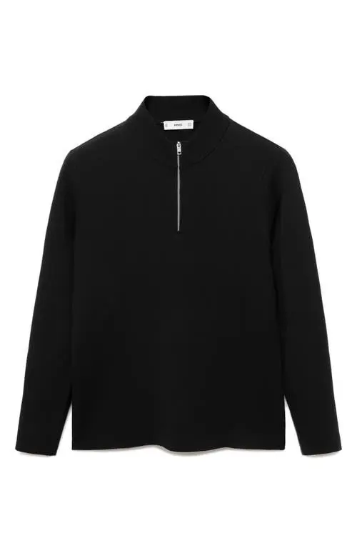 Mango Quarter Zip Sweater - Black
