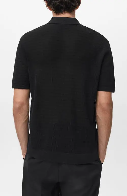 Mango Textured Cotton Blend Polo - Black
