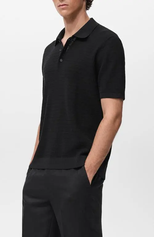 Mango Textured Cotton Blend Polo - Black