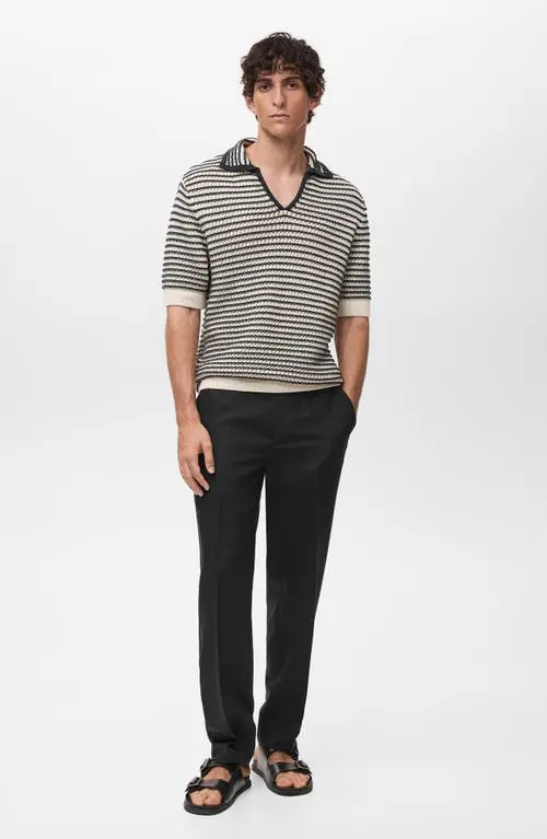 Mango Stripe Open Stitch Cotton Polo - Black