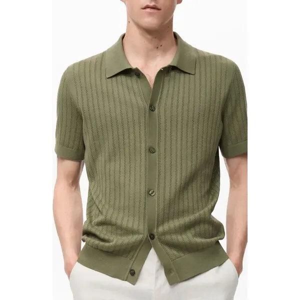 Mango Pointelle Polo Sweater - Green