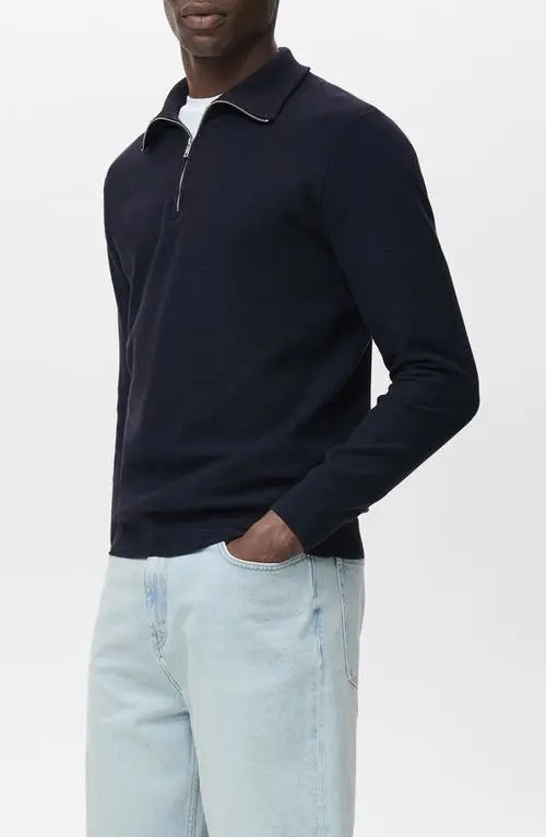Mango Half-zip Piqué Sweater - Navy