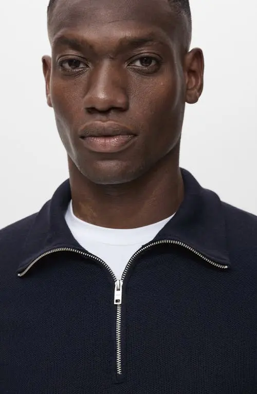 Mango Half-zip Piqué Sweater - Navy
