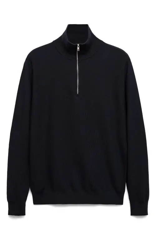 Mango Half-zip Piqué Sweater - Navy
