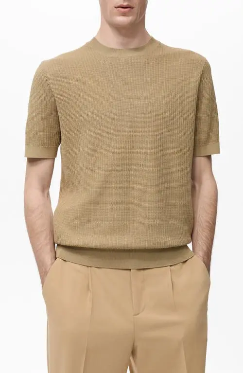 Mango Textured Cotton Knit T-shirt - Beige