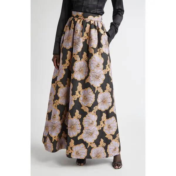 St. John Floral Jacquard Maxi Skirt