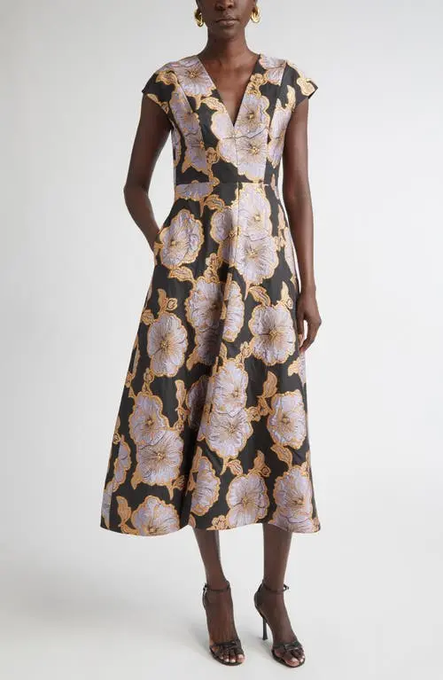 St. John Vida Poppy Floral Jacquard A-line Dress