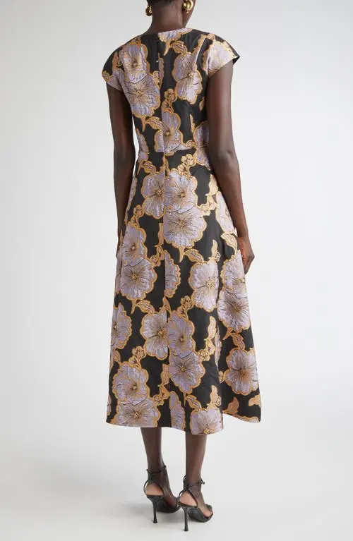 St. John Vida Poppy Floral Jacquard A-line Dress