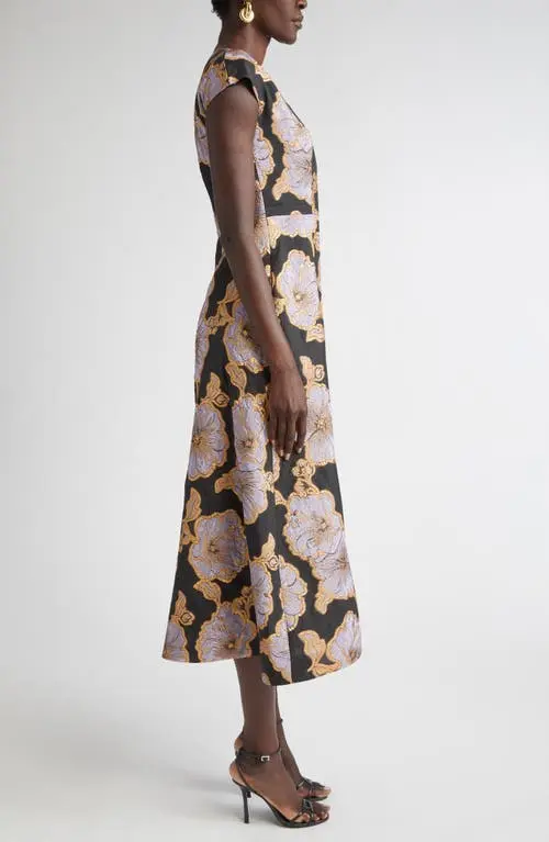 St. John Vida Poppy Floral Jacquard A-line Dress